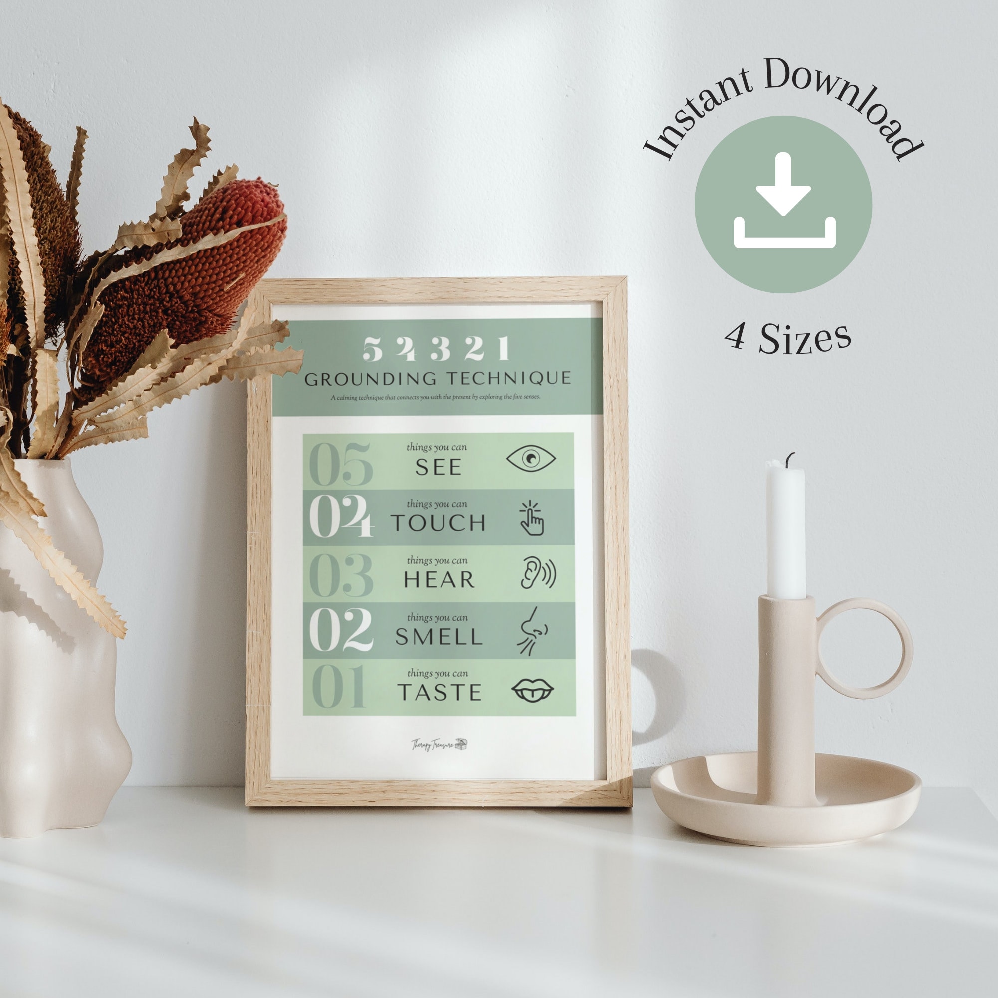 54321 Grounding Technique Printable Wall Art INSTANT DOWNLOAD Therapy ...