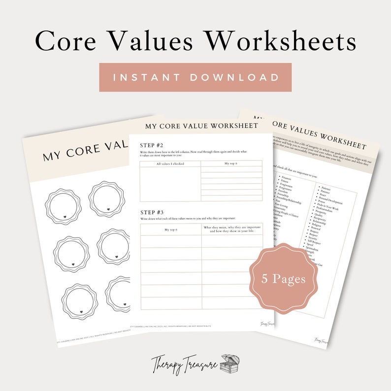 Core Values Worksheet Values Processing Thought Processing Self ...