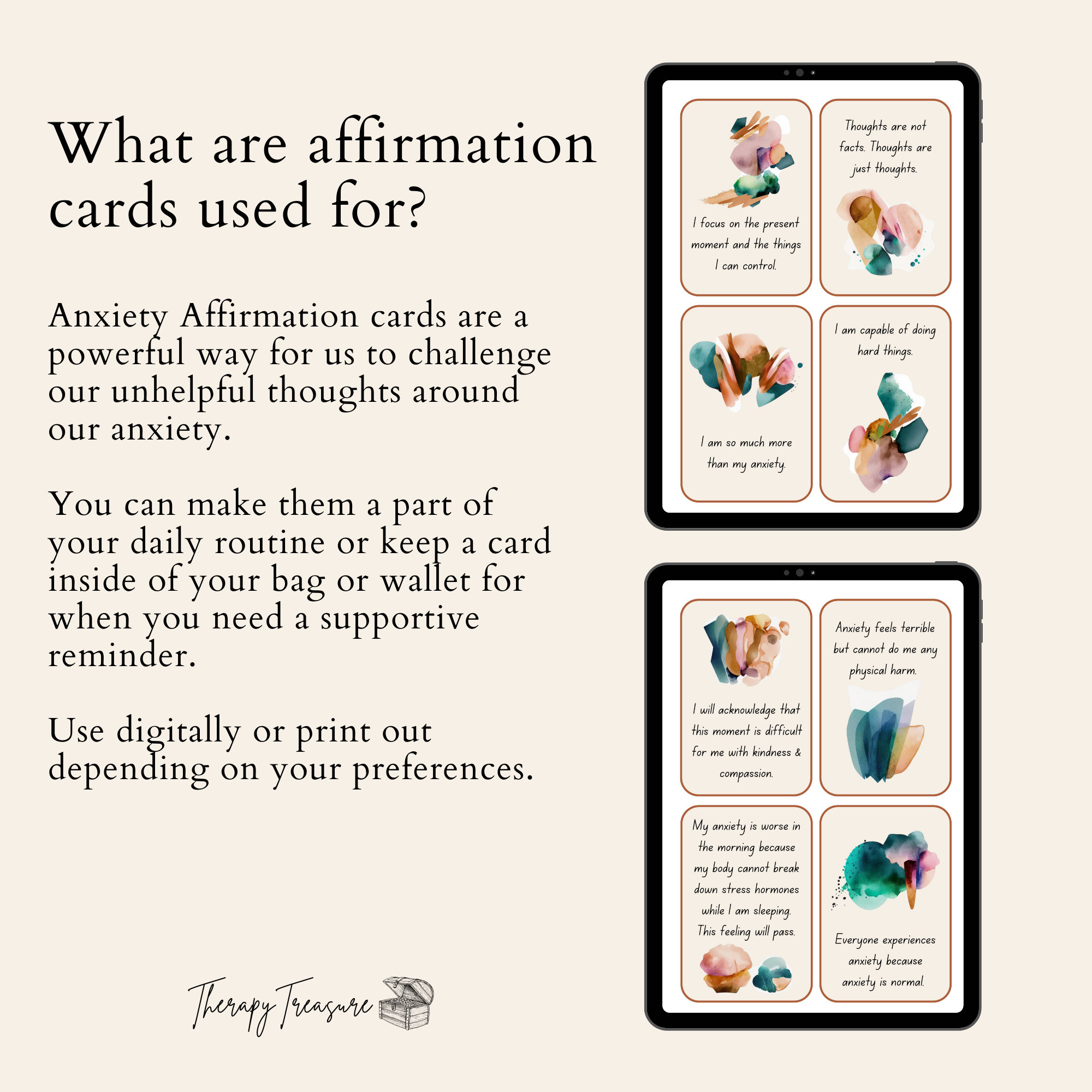 Anxiety Cards Coping Skills Therapy Tools Mindfulness Cards Therapy ...