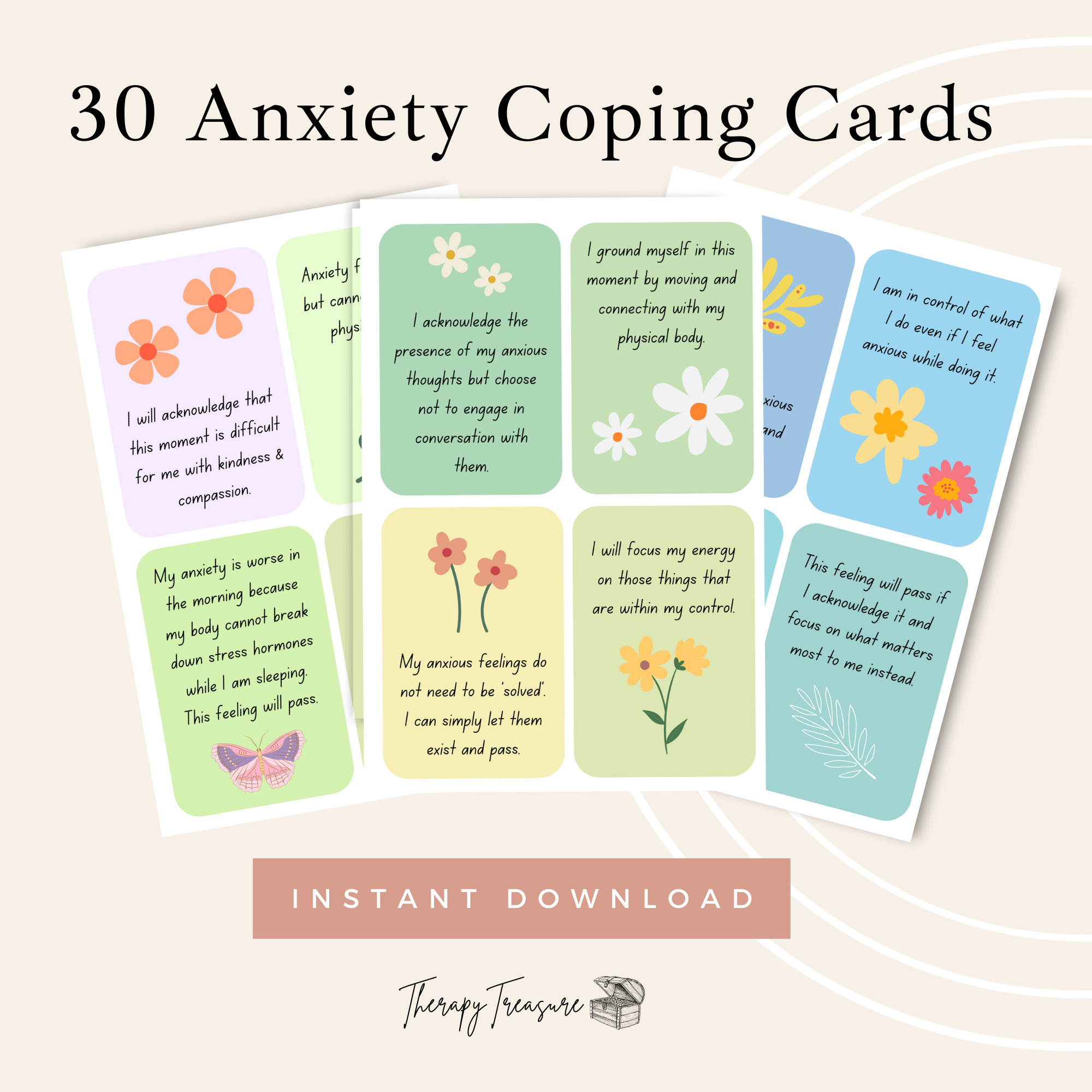 Anxiety Coping Skills Cards Affirmation Cards Anxiety Relief Therapy ...