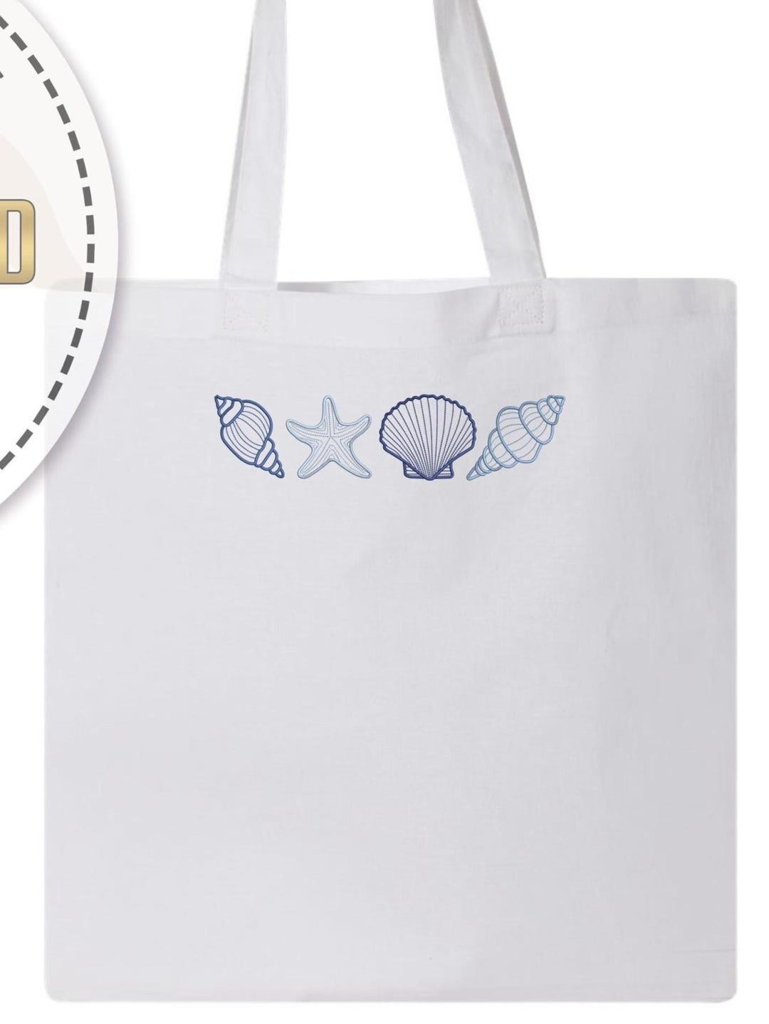 Embroidery Sea Shell Bag, Ocean Tote Bag, Marine Tote Bag, Embroidery ...