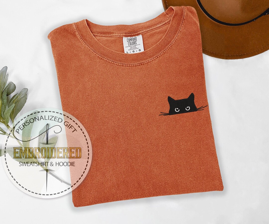 Embroidered Cat Shirt, Black Cat Tshirt, Comfort Colors, Embroidery ...