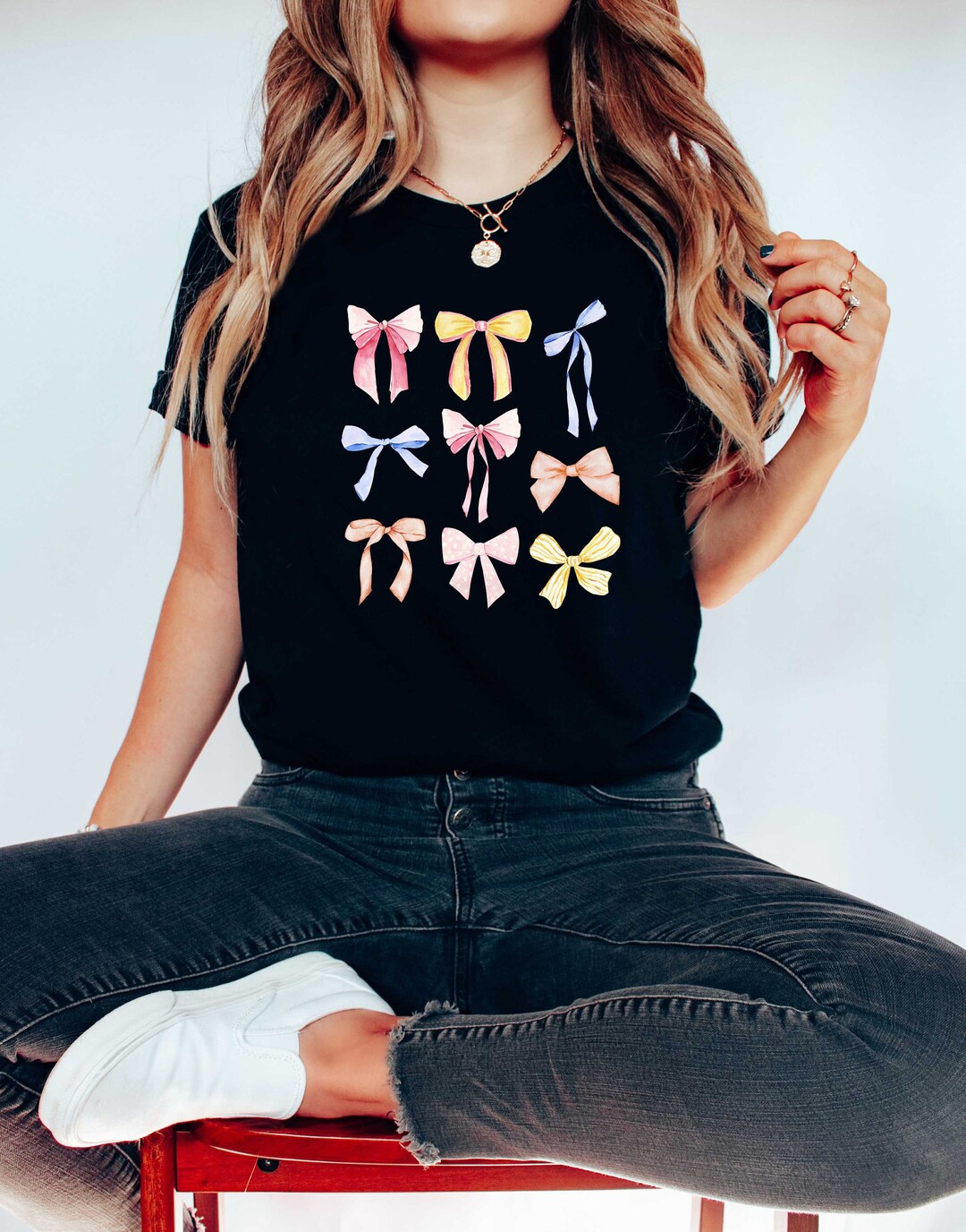 Coquette Ribbon Shirt, Coquette Bow Shirt, Blue Ribbon Shirt, Pink Bow T-shirt, Colorful Ribbons ...