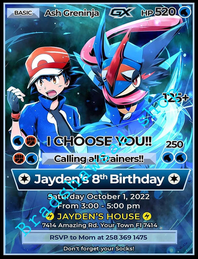 Pokemon Ash Greninja Birthday Invitation - Etsy