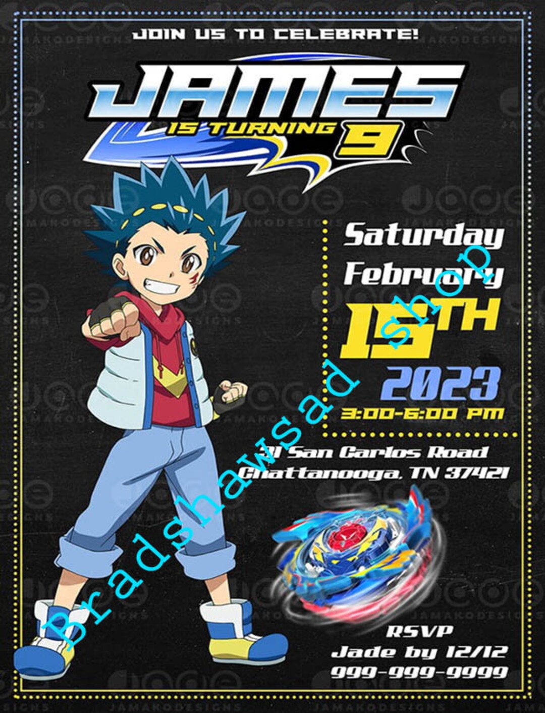 Beyblade Birthday Party Invitation Template 4 X 6 or 5 X 7 Free ...