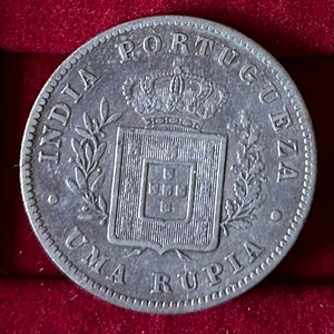 RARE 1882 Uma Rupia India Portugal Silver Vintage KM#312 King Luis Coin ...