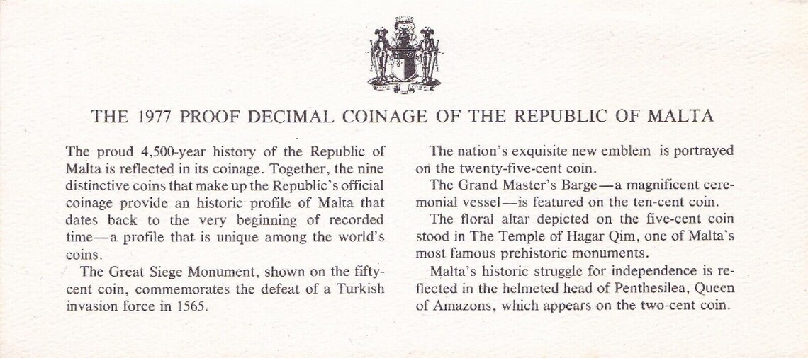 1977 Republic of Malta 9 Coin Proof Set Rare Collection Franklin Mint ...