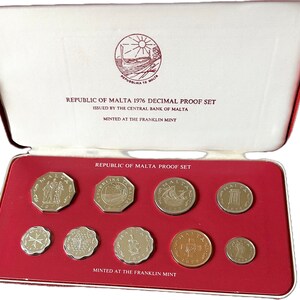 1977 Republic of Malta 9 Coin Proof Set Rare Collection Franklin Mint ...