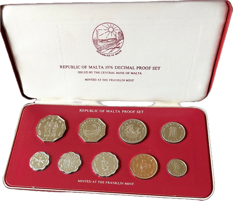 1977 Republic of Malta 9 Coin Proof Set Rare Collection Franklin Mint ...