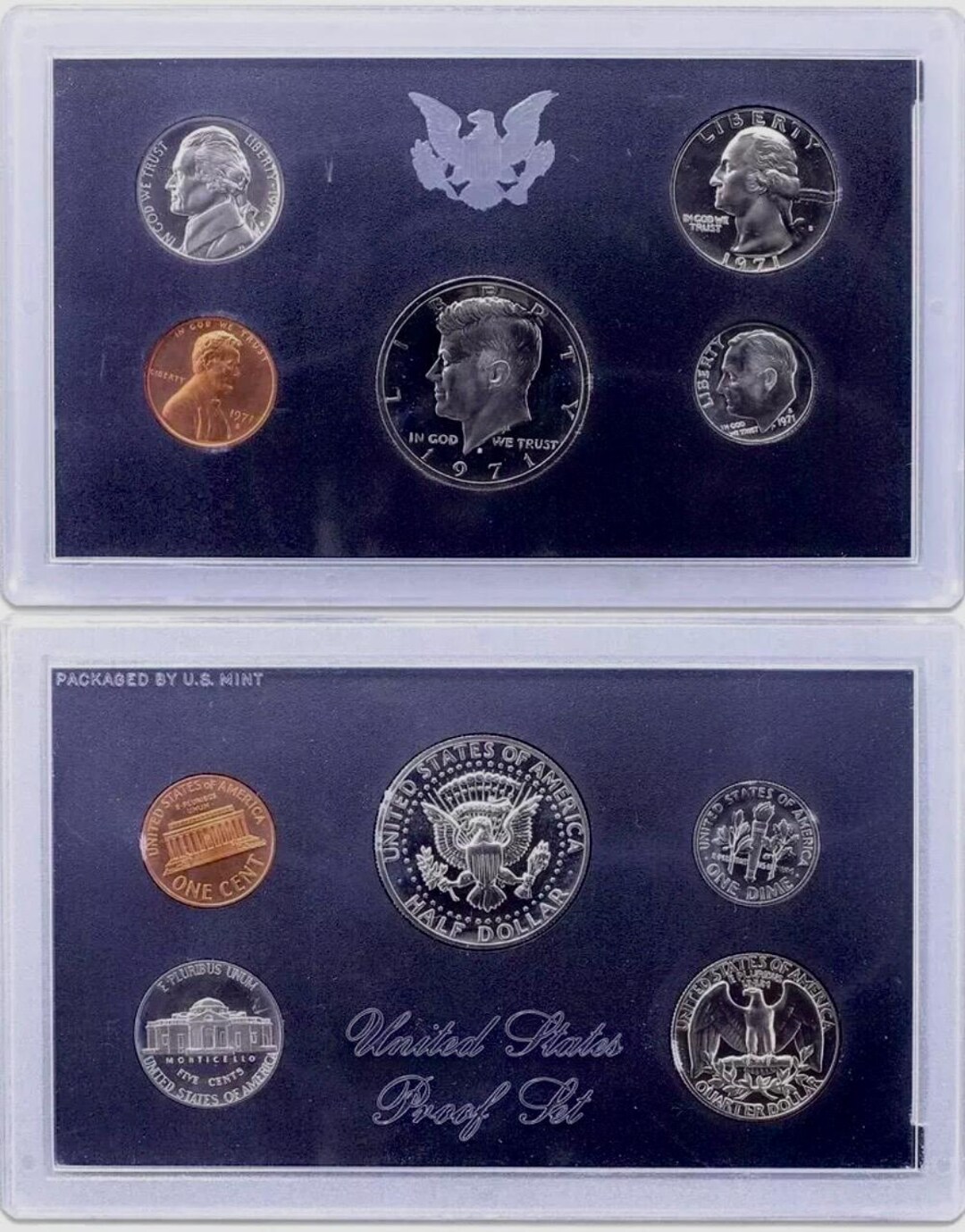 1971 U.S. Mint 5 Coin Proof Set 5 Coins 50c 25c 10c 5c 1c San Francisco ...