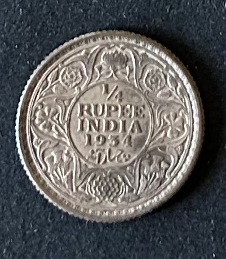RARE 1934 1/4 Rupee British-india. King George V & Emperor Vintage KM ...