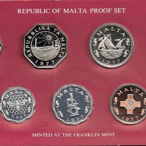 1977 Republic of Malta 9 Coin Proof Set Rare Collection Franklin Mint ...