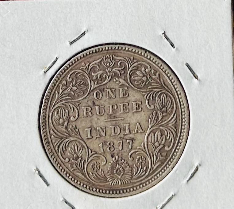 RARE 1877 1 Rupee East India Co. Queen Victoria Vintage Silver Coin ...