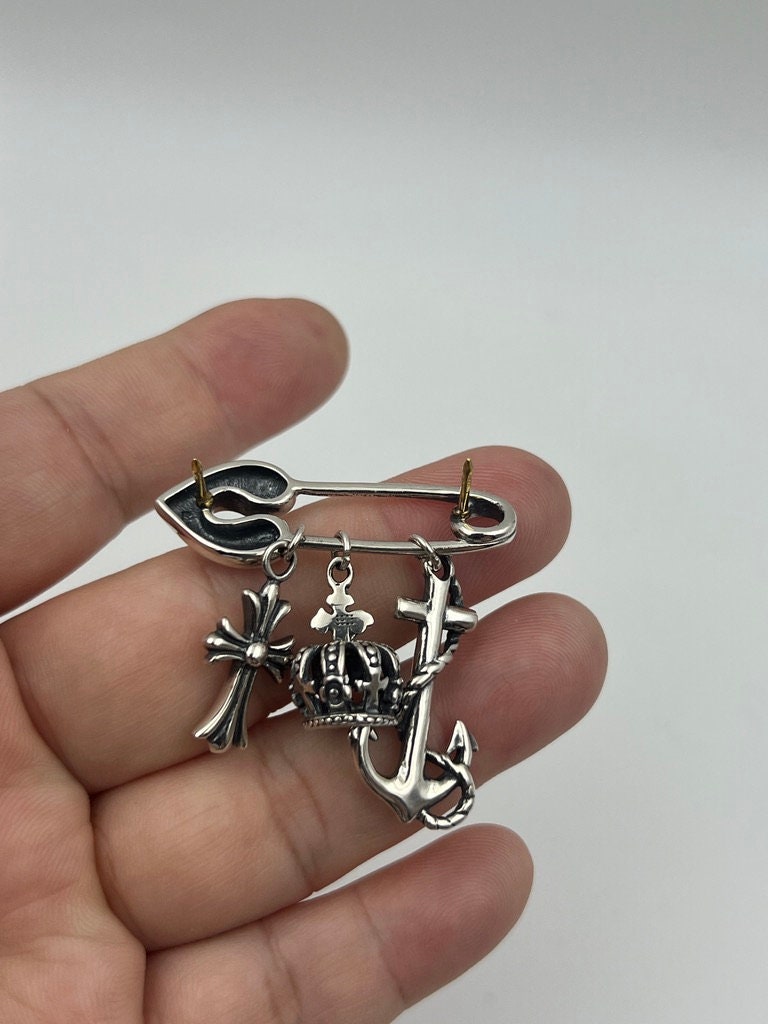 Silver Anker Crown and Cross Pin Unique Jewelry - Etsy