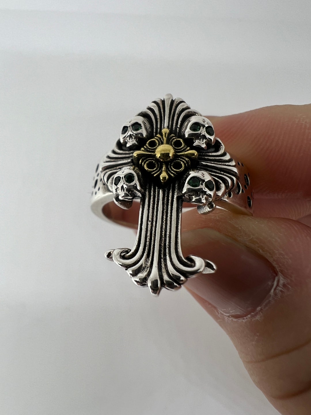 Mens Sterling Silver Cross and Scalp Ring - Elegant Jewelry - Etsy