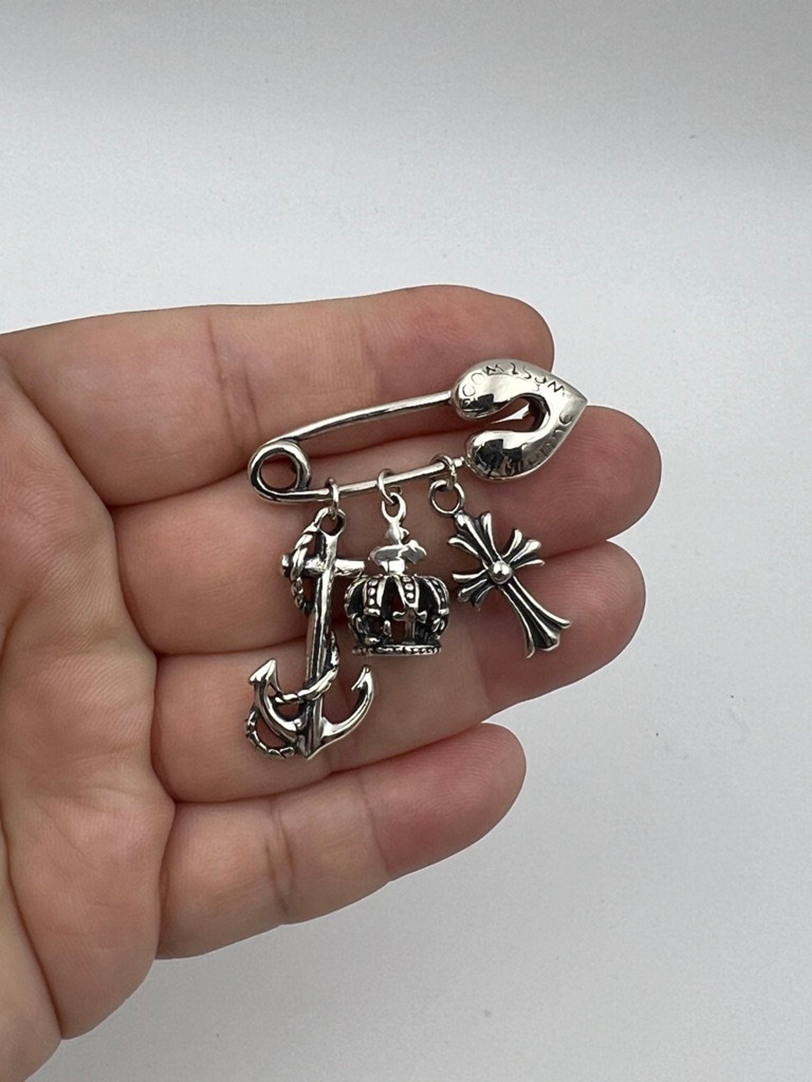 Silver Anker Crown and Cross Pin Unique Jewelry - Etsy