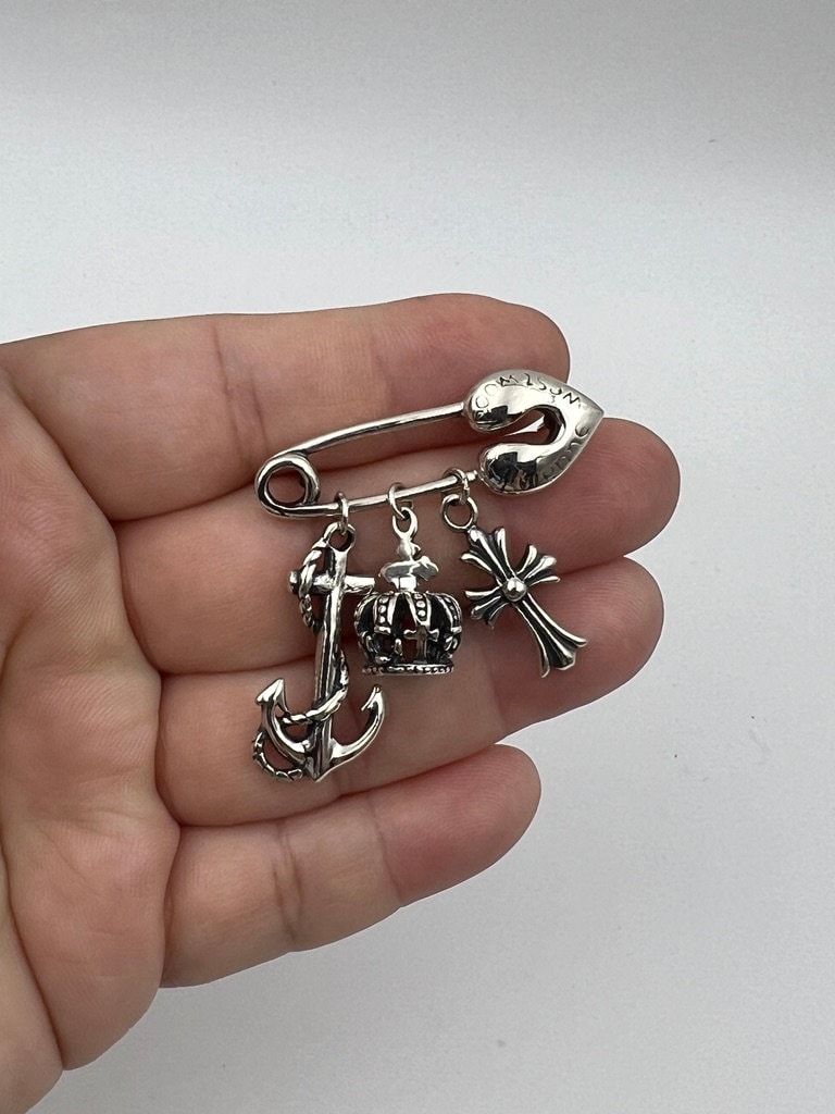 Silver Anker Crown and Cross Pin Unique Jewelry - Etsy