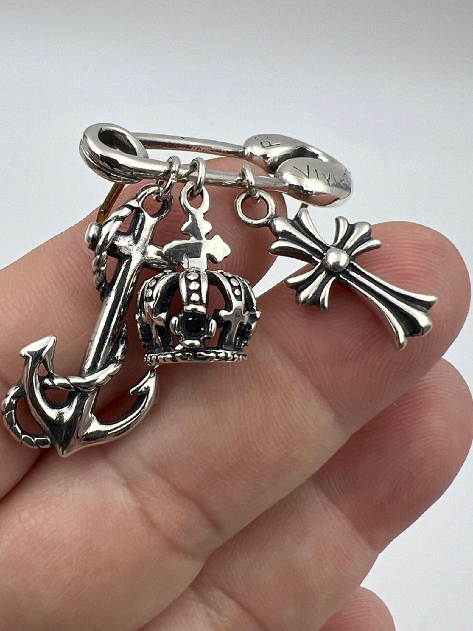 Silver Anker Crown and Cross Pin Unique Jewelry - Etsy