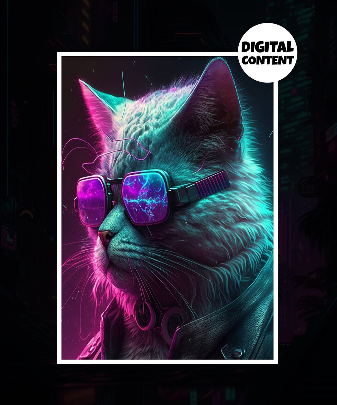 Vaporwave Futuristic Japan Cat Japanese Neon Digital Content - Etsy