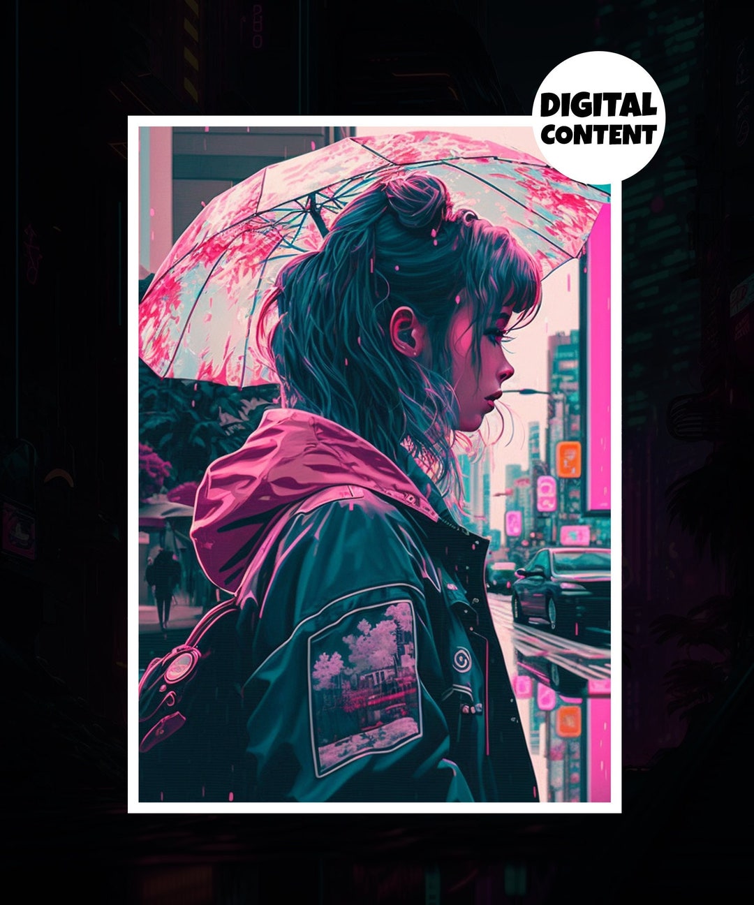 Vaporwave Cyberpunk Aesthetic Retro Japan Neon Girl Rain Emo Anime ...