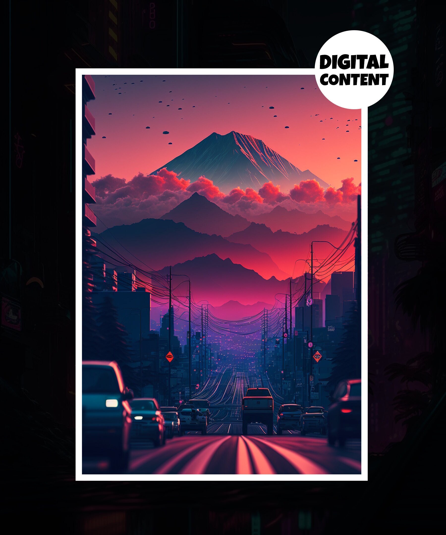 Vaporwave Cyberpunk Aesthetic Retro Japan Neon Cherry Blossom Digital ...