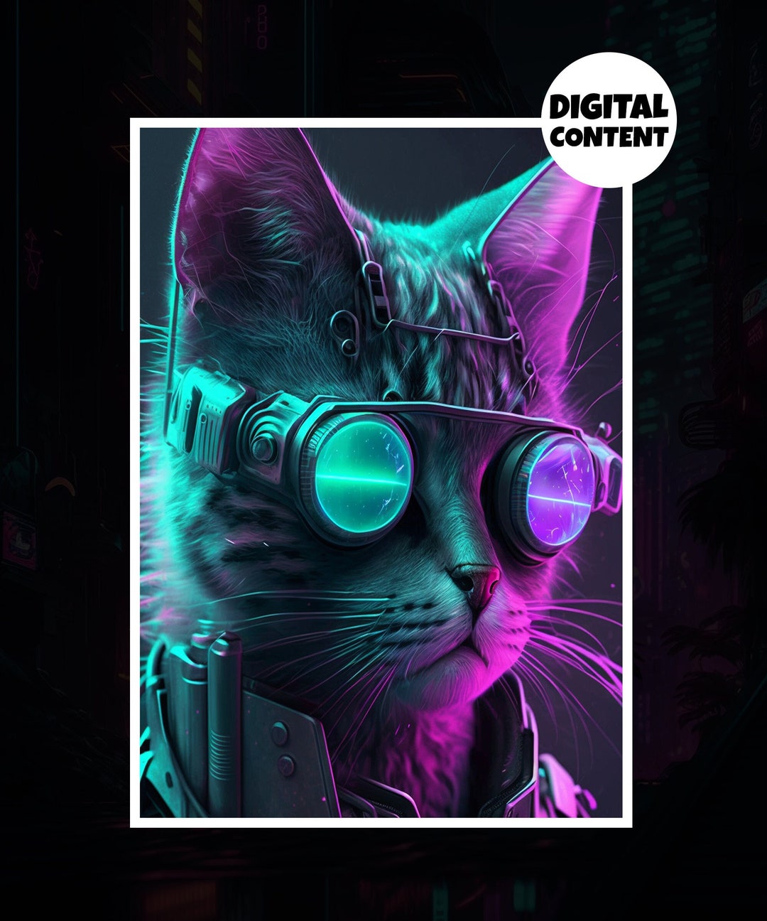 Vaporwave Futuristic Japan Cat Japanese Neon Digital Content - Etsy