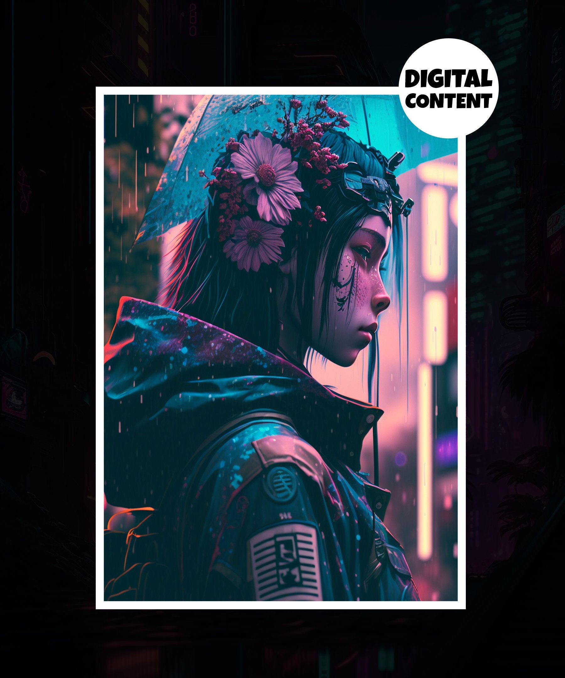 Vaporwave Cyberpunk Aesthetic Retro Japan Neon Girl Rain Emo Anime ...