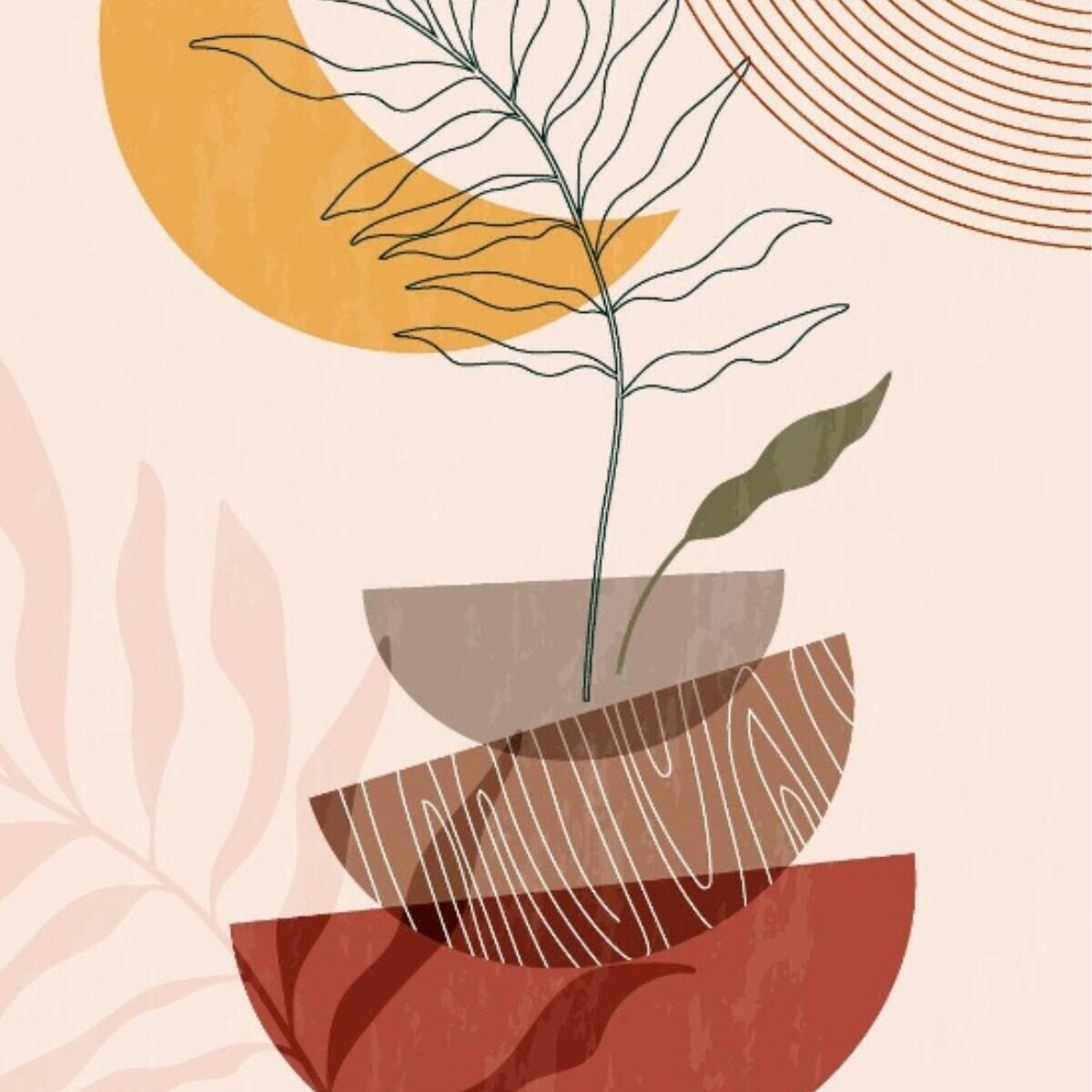 Boho Botanical Art Print, DIGITAL DOWNLOAD, Abstract Botanical ...