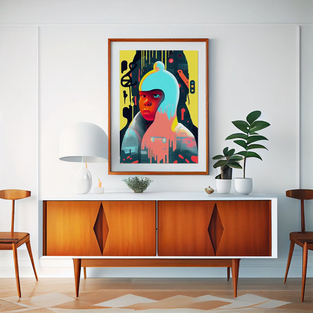 Fine Art Print File: Cyberpunk Portrait Wall Decor Digital Painting ...