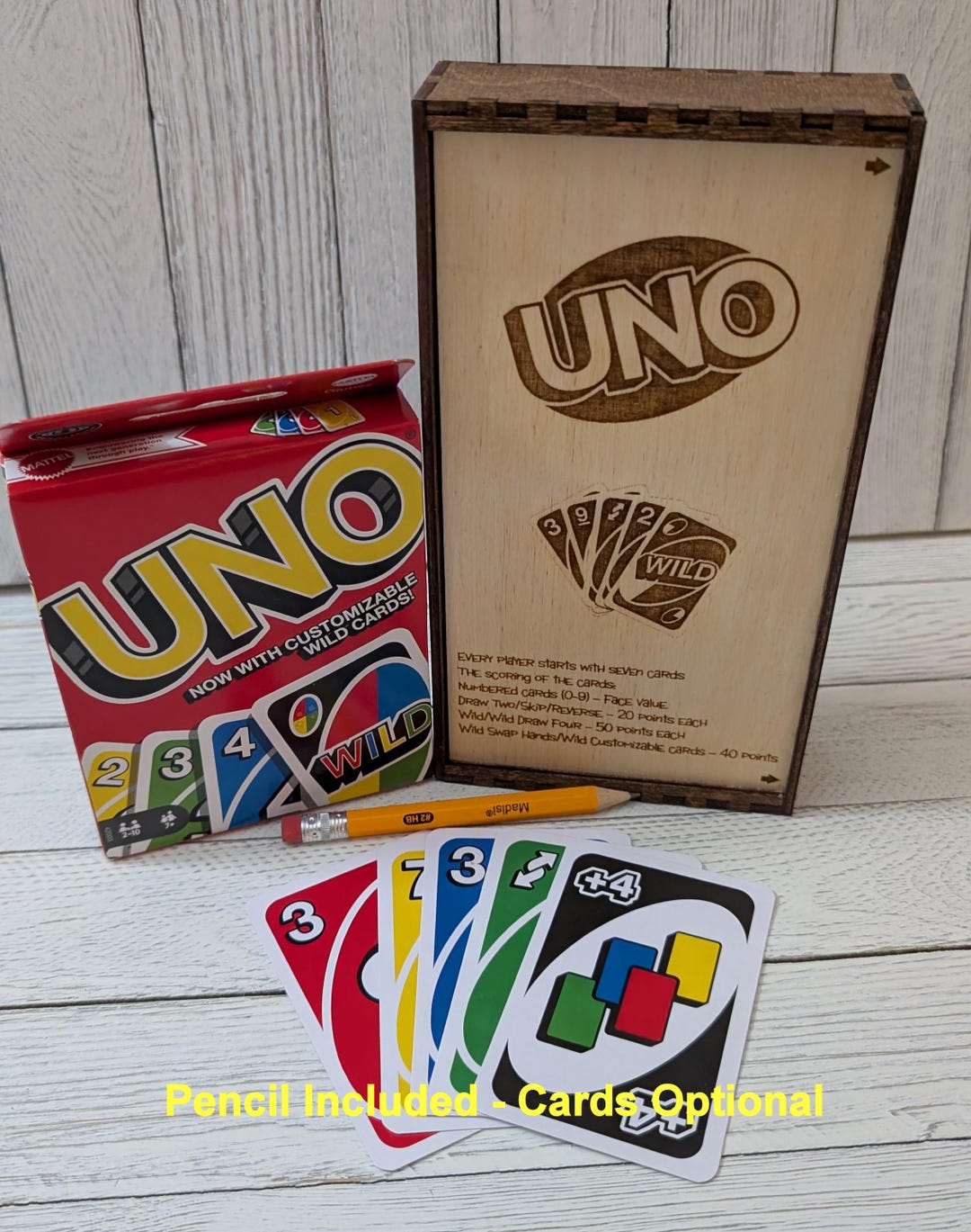 UNO Case Laser Engraved Custom Stained Card Game Box Family Night ...