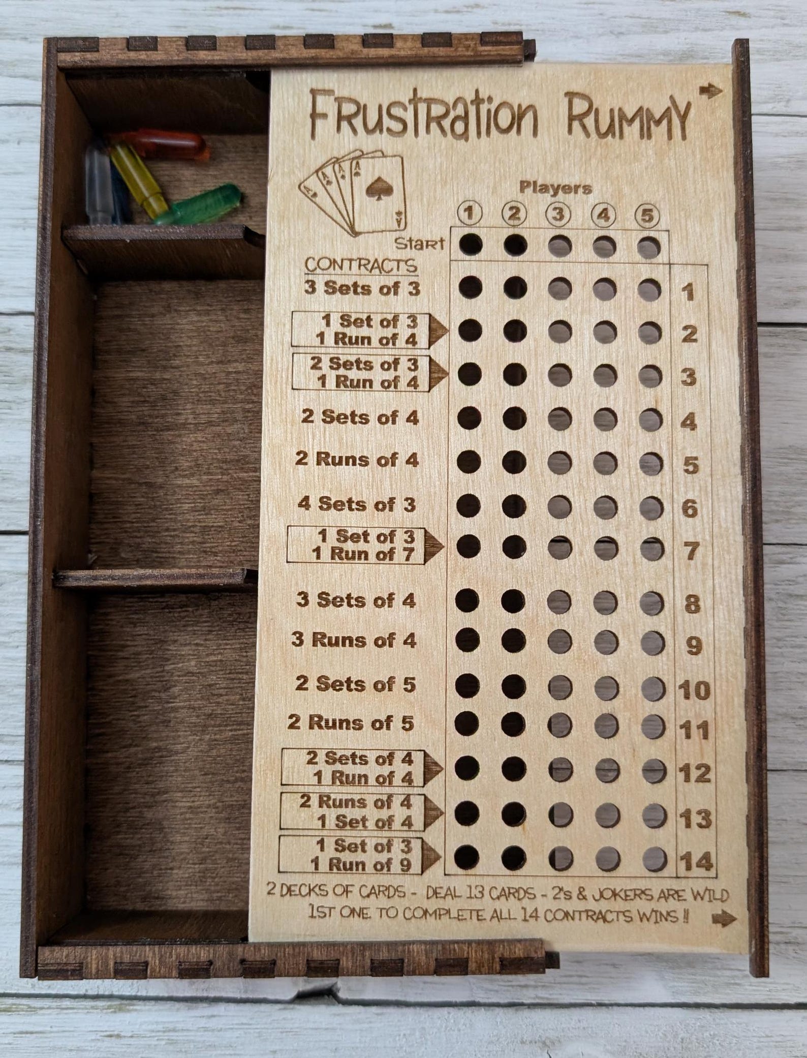 Deluxe Frustration Rummy Laser Engraved Custom Stained Game Box With ...