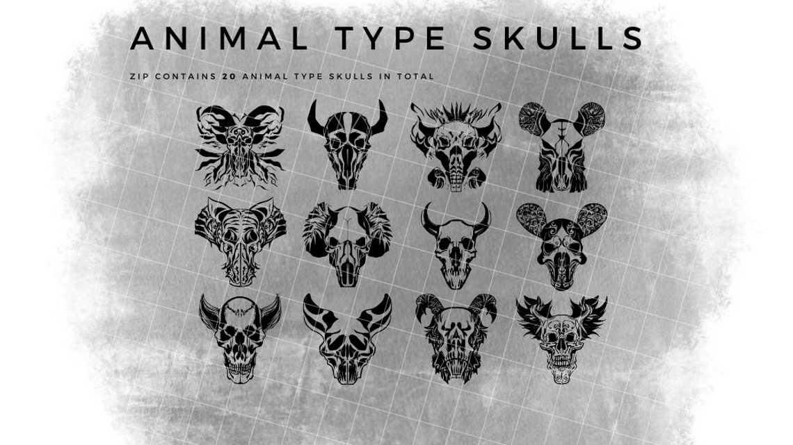 Skull Svg Bundle Human Skulls Animal Skulls Alien Skulls Cartoon Skulls ...