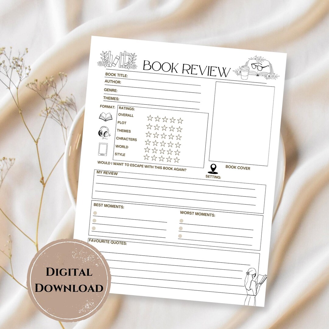 Book Review Printable PDF | Fillable Reading Tracker | Book Journal ...