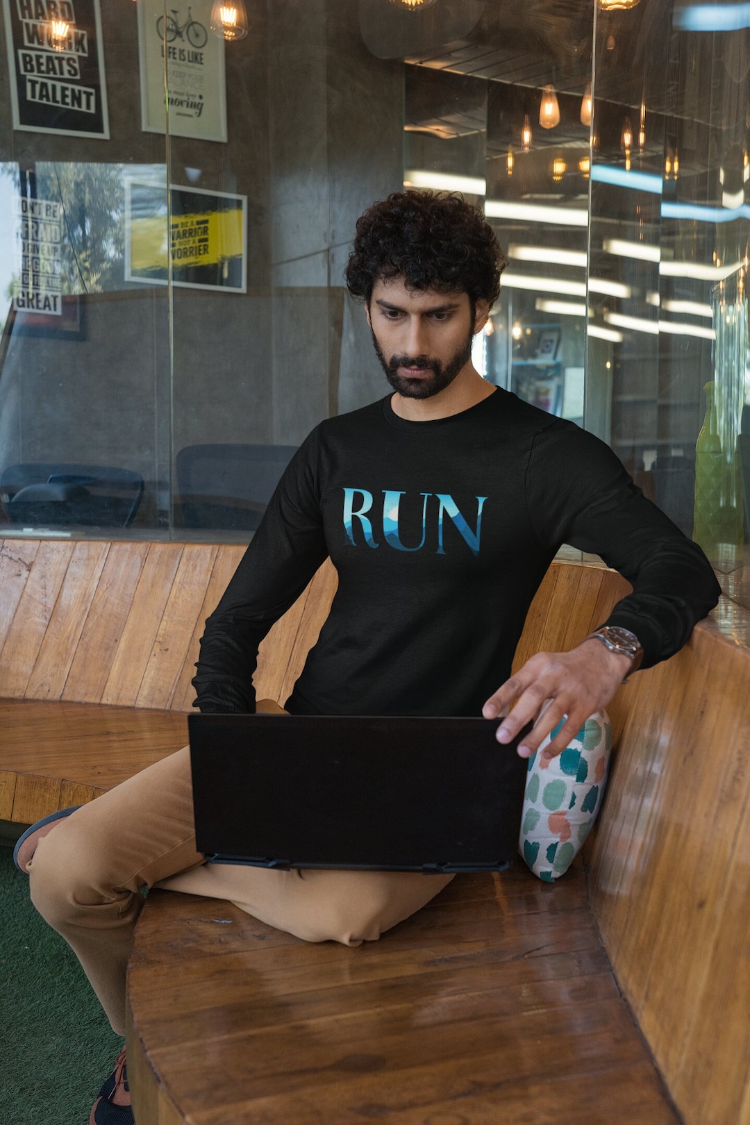 Run Letters Blue Long Sleeve Shirt Long Sleeve Running Clothes Gift for ...