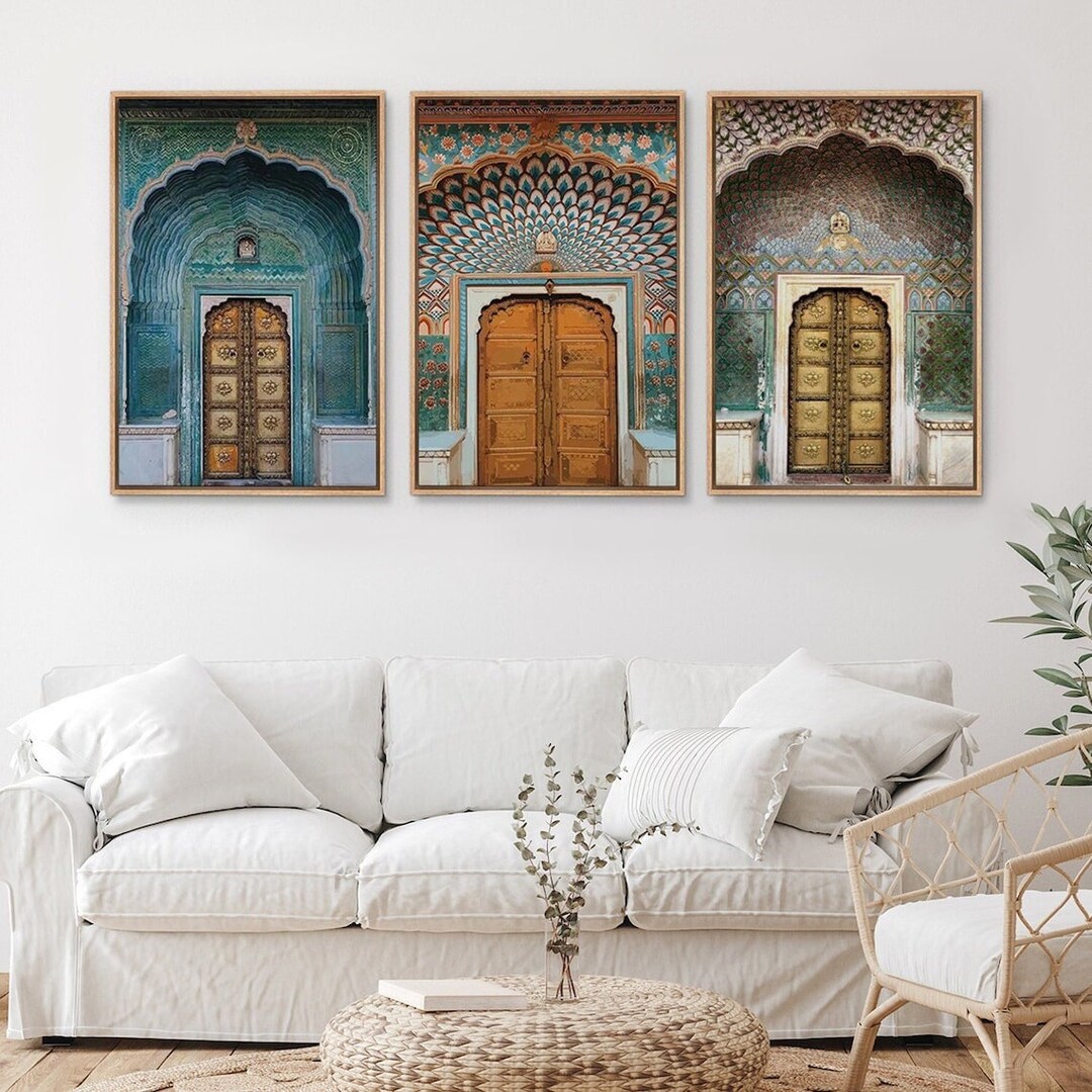 Framed Canvas Wall Art Set Colorful Decorated Doors Architecture ...