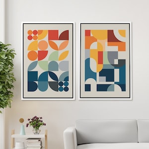 Framed Canvas Wall Art Set of 2 Colorful Geometric Color Blocks ...