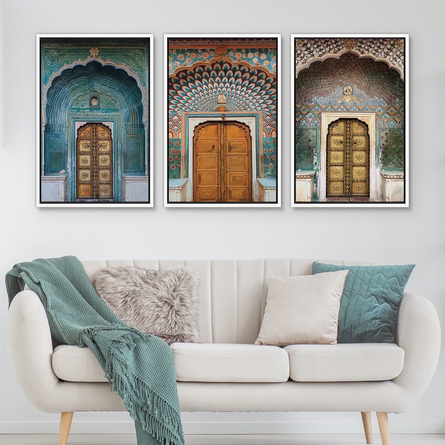 Framed Canvas Wall Art Set Colorful Decorated Doors Architecture ...