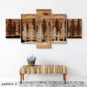 Canvas Wall Art Set of 5 Wood Panel Birch Trees Botanical Prints Rustic ...