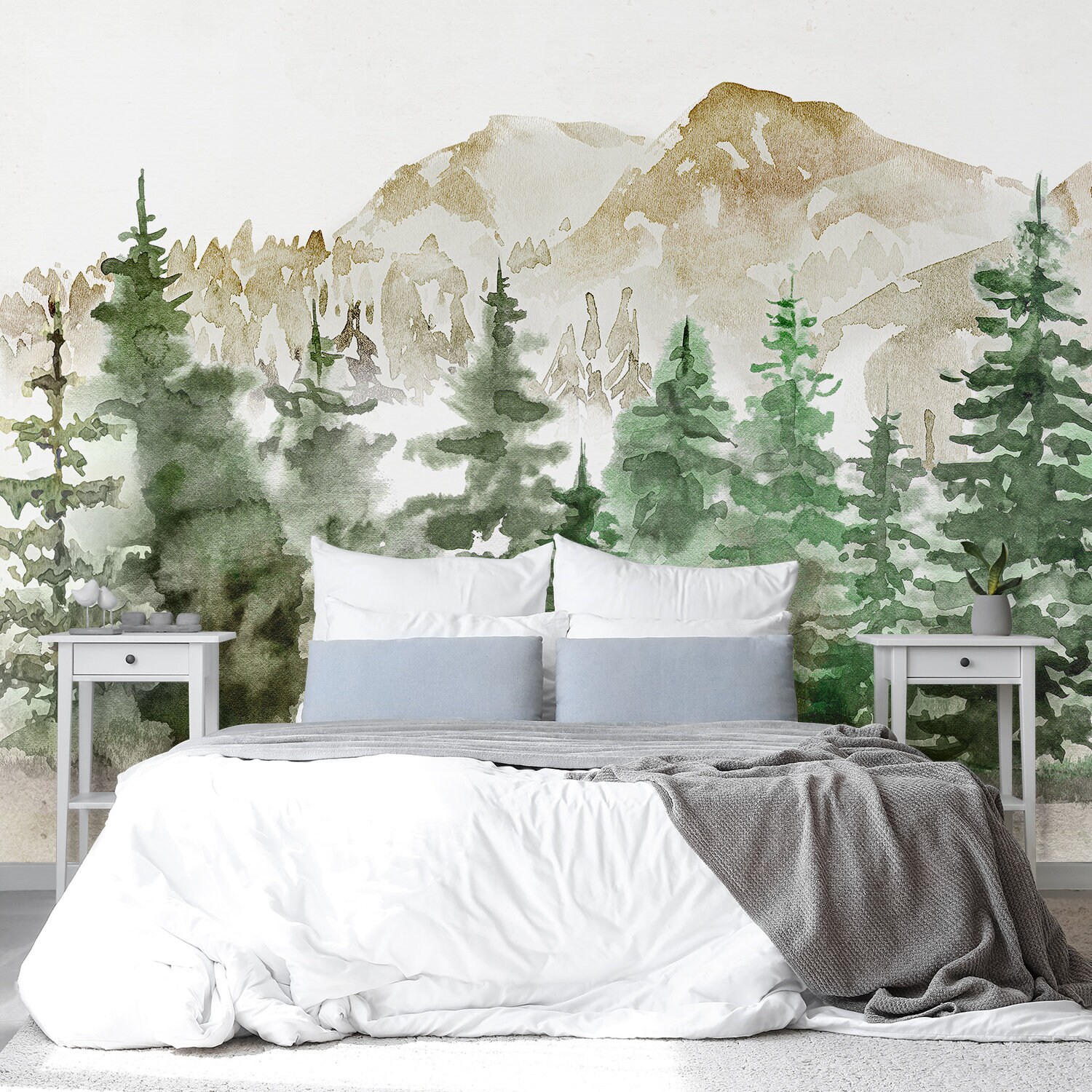 Forest Wallpaper Woodland Wall Mural Pine Tree Peel and Stick Self ...