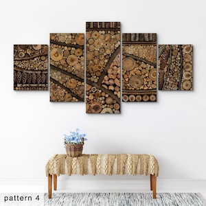 Canvas Wall Art Set of 5 Wood Panel Birch Trees Botanical Prints Rustic ...