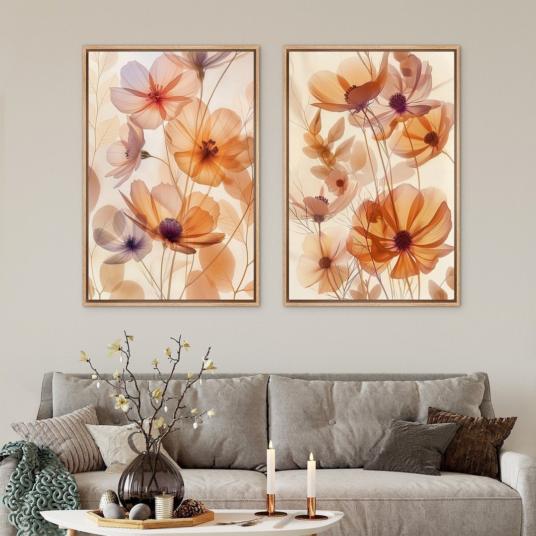 Framed Canvas Wall Art Prints Set of 2 Abstract Botanical Floral Art ...