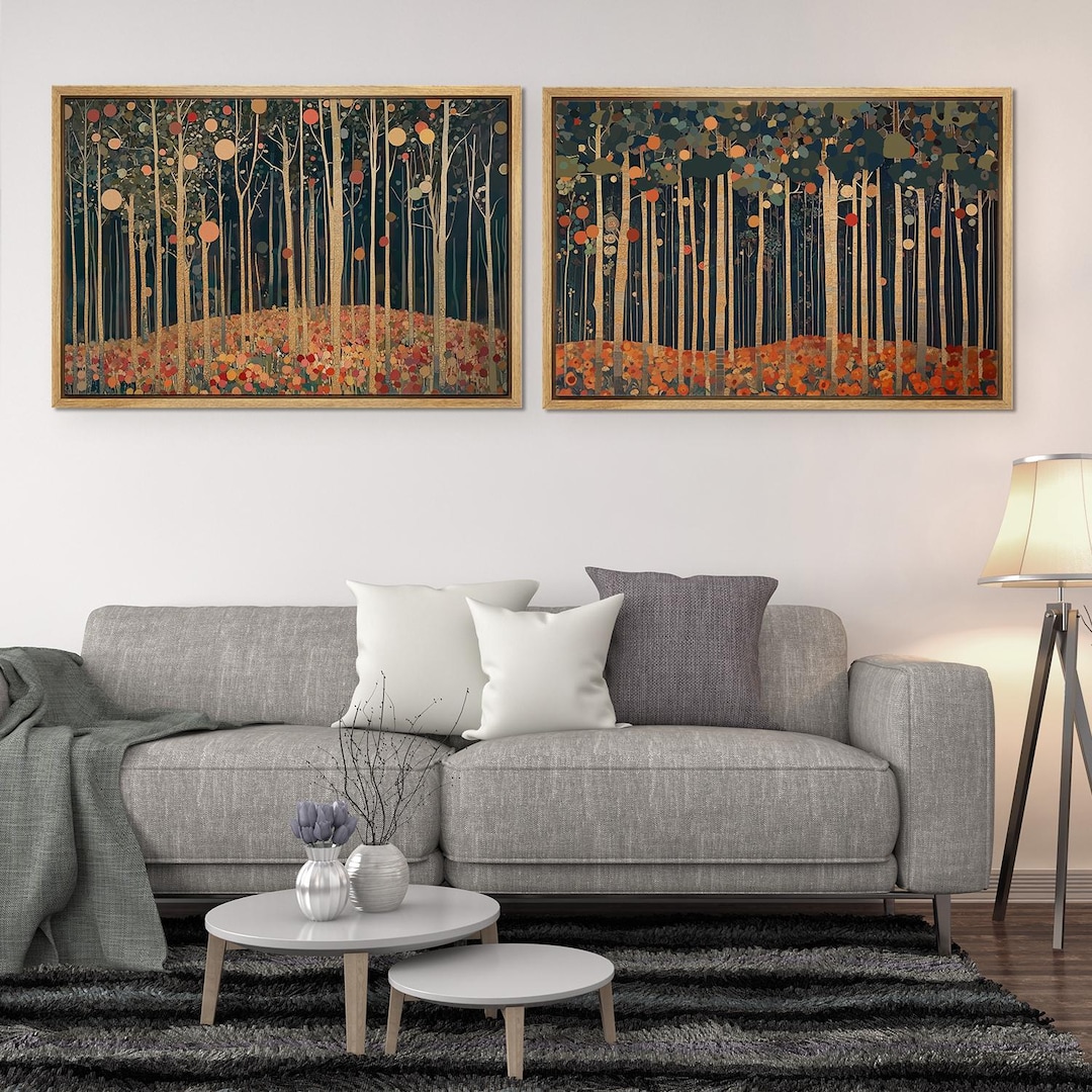 Framed Canvas Wall Art Set of 2 Abstract Forest Print Klimt Inspired ...