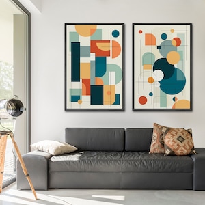 Framed Canvas Wall Art Set of 2 Colorful Polygon Abstract Shapes ...