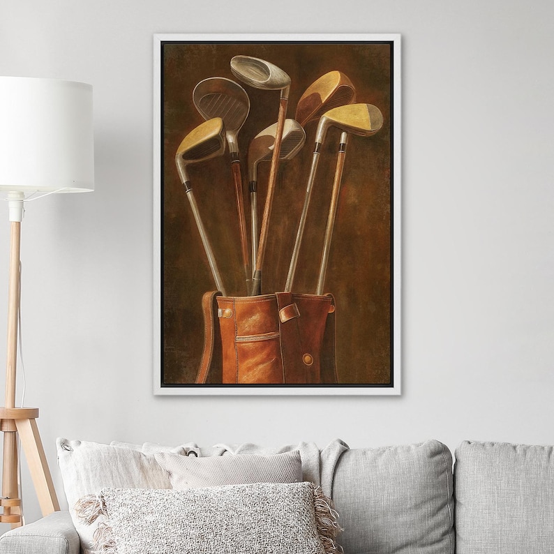 Framed Canvas Wall Art Prints Golf Painting, Golf Gift for Men, Vintage ...