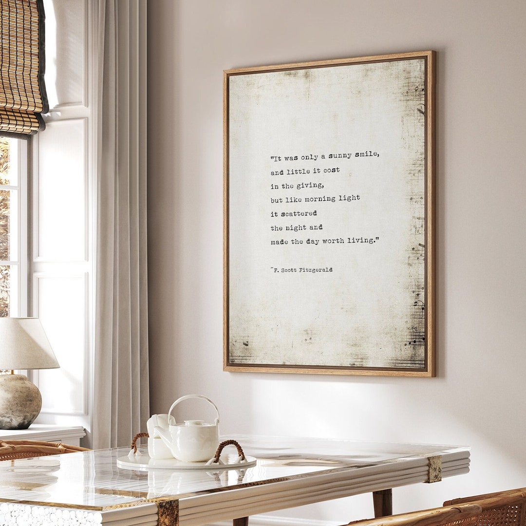 Framed Canvas Wall Art F. Scott Fitzgerald Book Quotes Inspirational ...