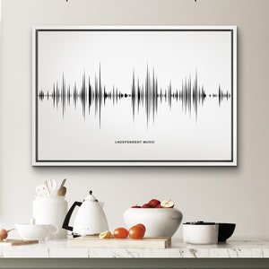 Framed Canvas Wall Art Black and White Music Sound Wave Print ...