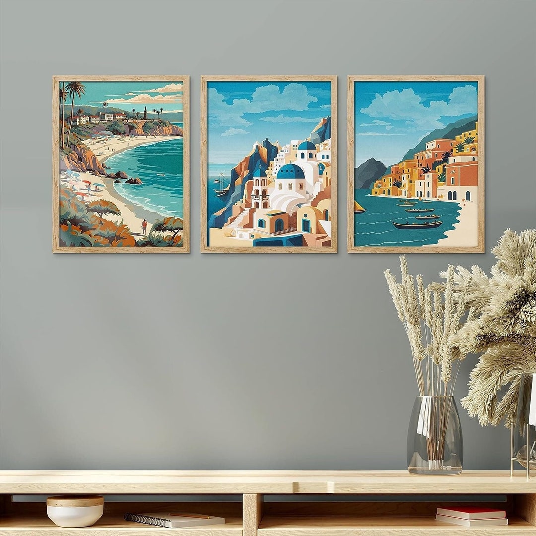 Framed Prints Wall Art Set of 3 Mediterranean Tropical Beach Shore ...