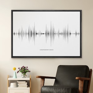 Framed Canvas Wall Art Black and White Music Sound Wave Print ...