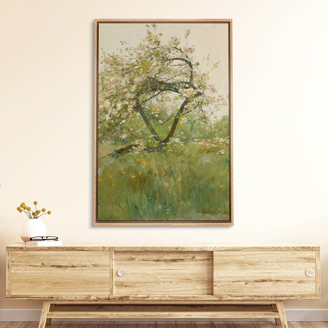 Framed Canvas Wall Art Green Tree Prints Minimalist Vintage Art Modern ...