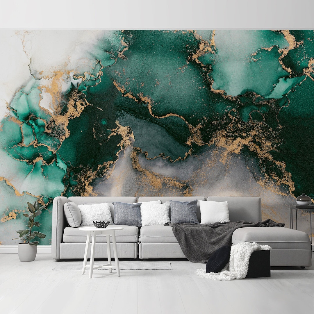 Peel and Stick Wallpaper Emerald Green Wallpaper Abstract Wall Mural ...